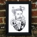 Sea Man Art Print A4 Ink Line Drawing Black and White Monochrome Art ...