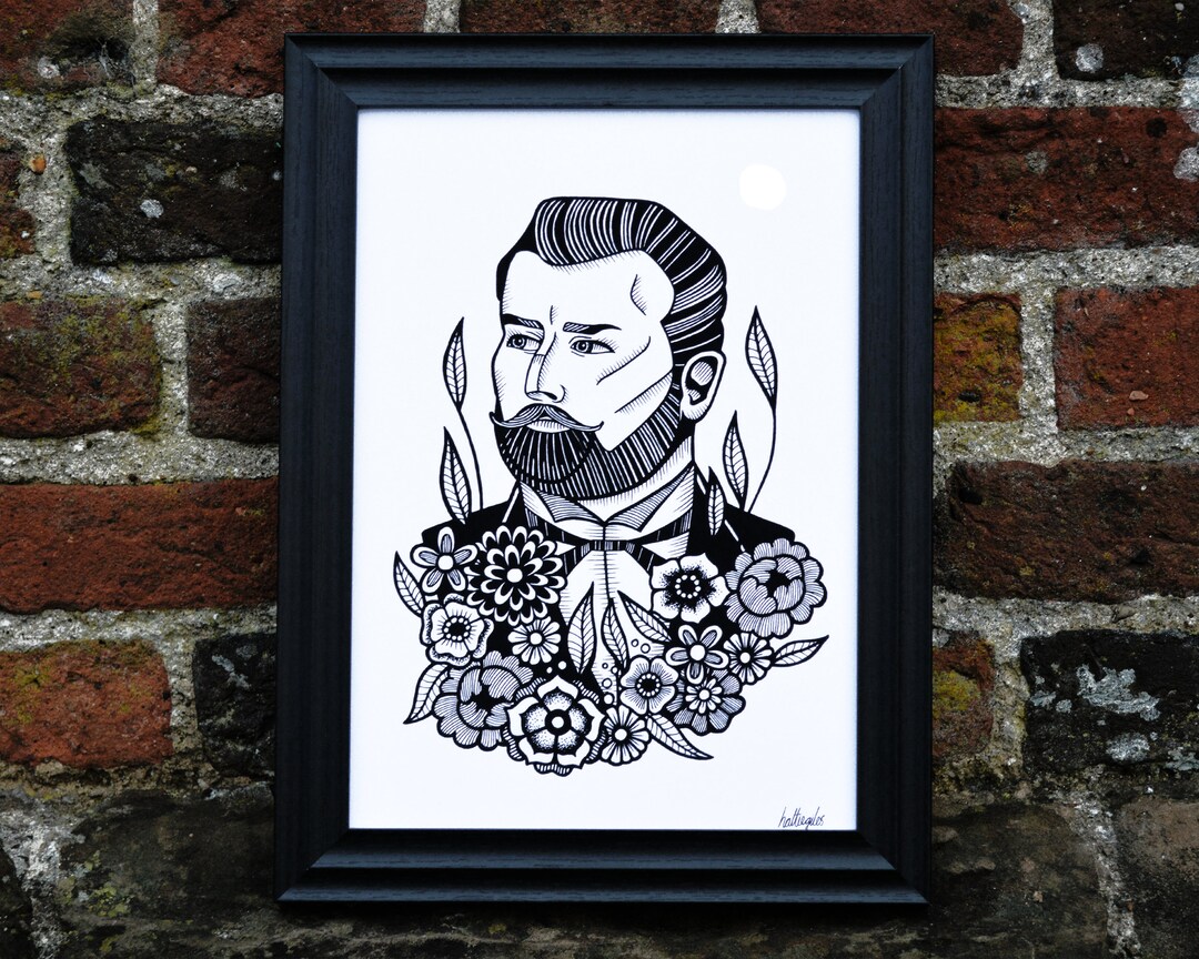 Flower Man Art Print A4 Floral Illustration Pen and Ink Line Drawing ...