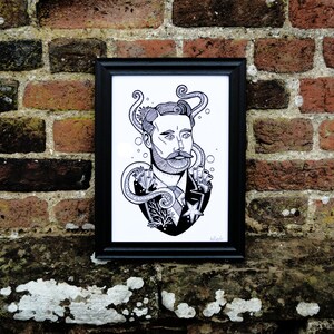 Sea Man Art Print A4 Ink Line Drawing Black and White Monochrome Art ...