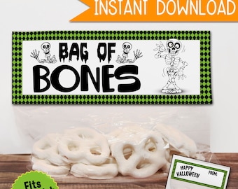 Skeleton Treat Bag Topper, Bag of Bones Bag Topper, DIGITAL EDITABLE ...