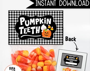 Printable Pumpkin Teeth Halloween Treat Bag Toppers, Kids Halloween ...
