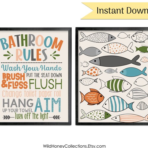 Bathroom Wall Art Watercolor Fish Printable Wall Art - Etsy