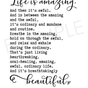 Life is Amazing Large Printable Art Inspirational Sign Life | Etsy