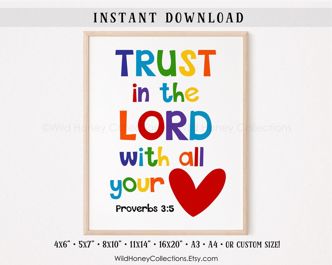 Trust in the Lord, Proverbs 3:5 , Kid Room Printable Wall Art, Rainbow ...