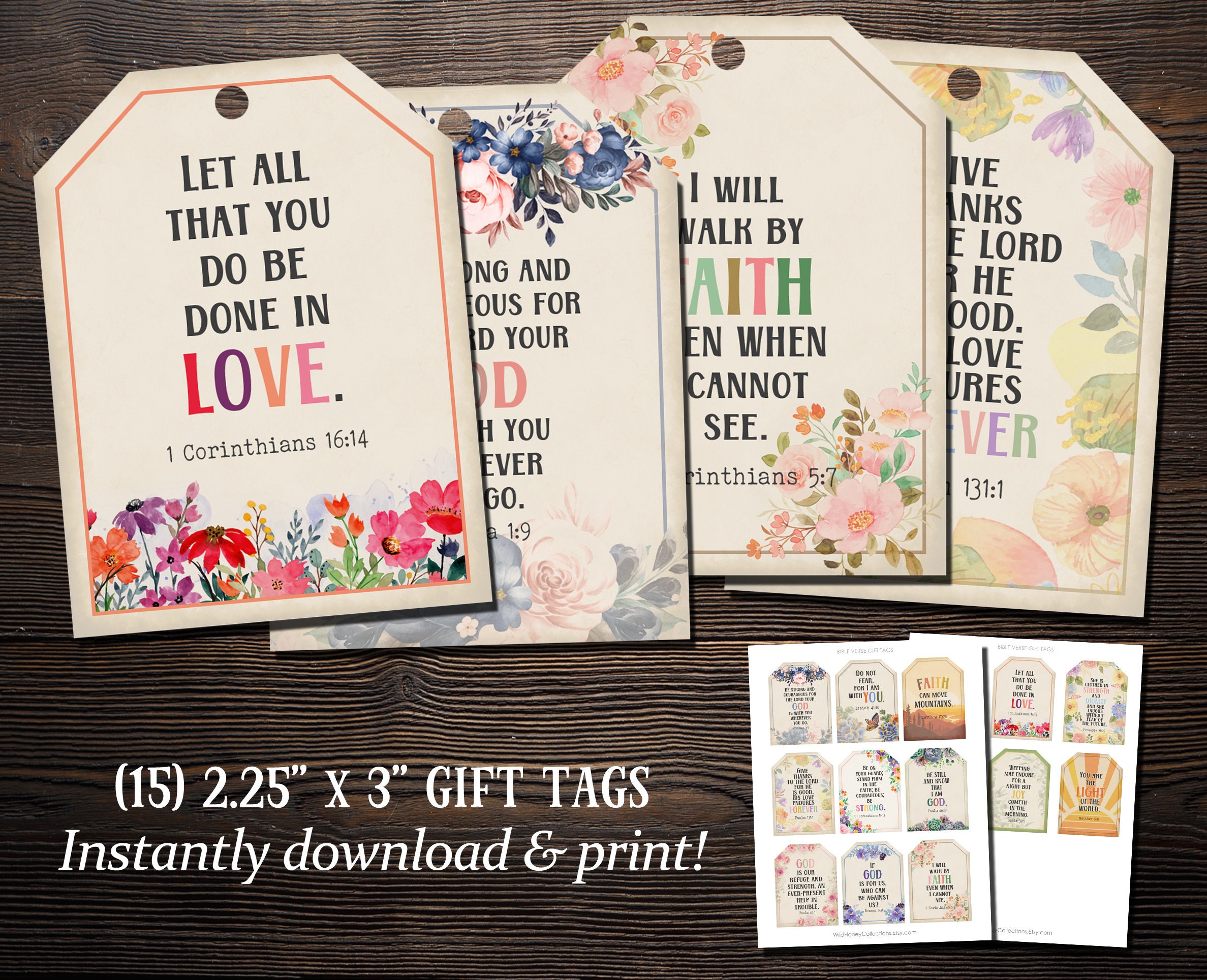 Floral Bible Verse Gift Tags: Retro Boho Scriptures (digital Download ...