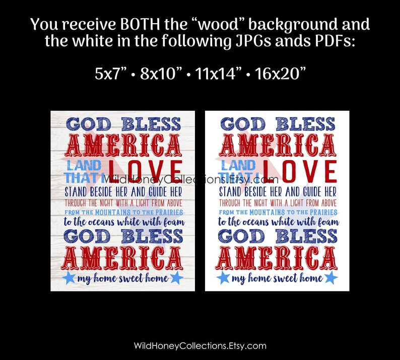 God Bless AMERICA Printable Patriotic Sign Fourth of July - Etsy