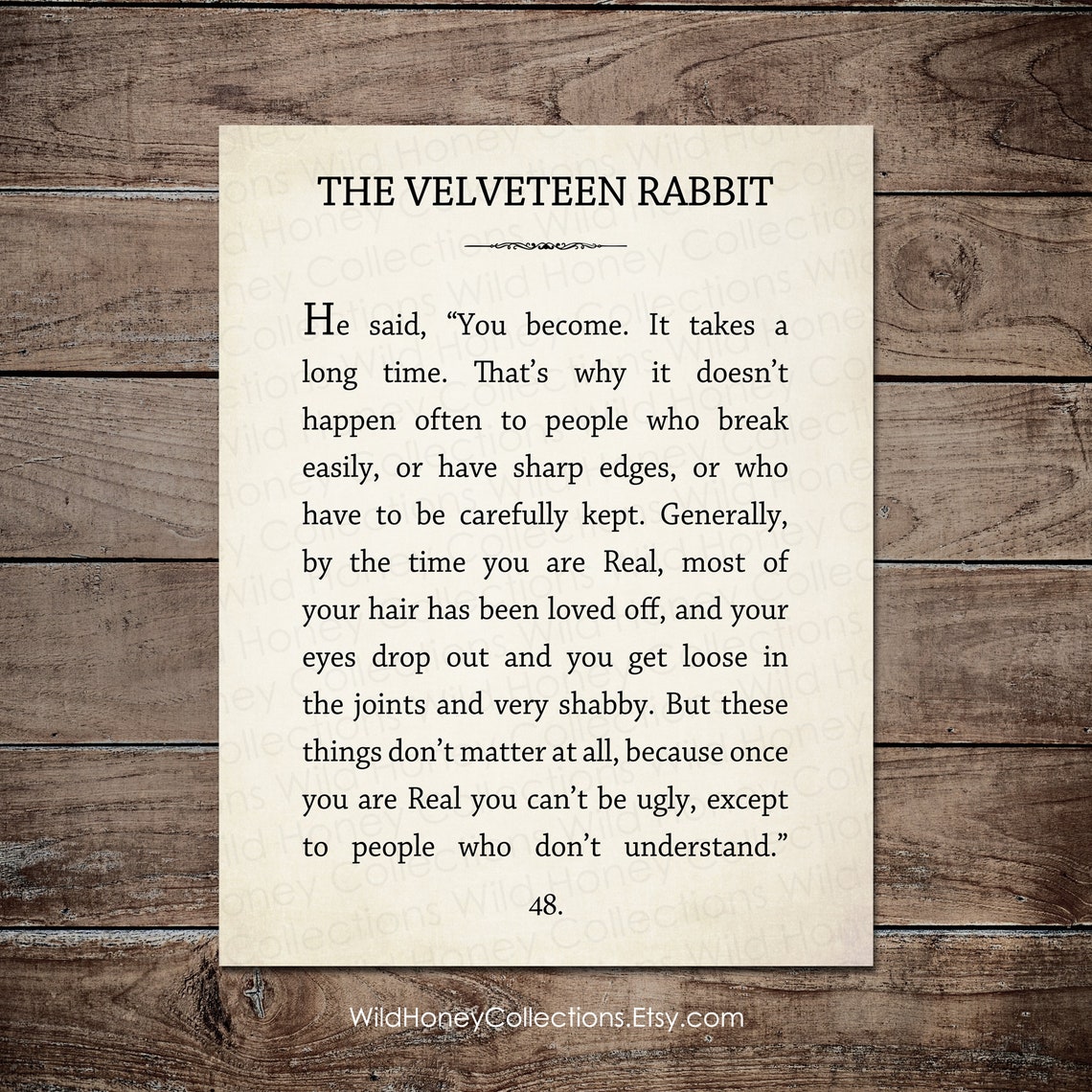 The Velveteen Rabbit Book Page Printable Quote Literature | Etsy