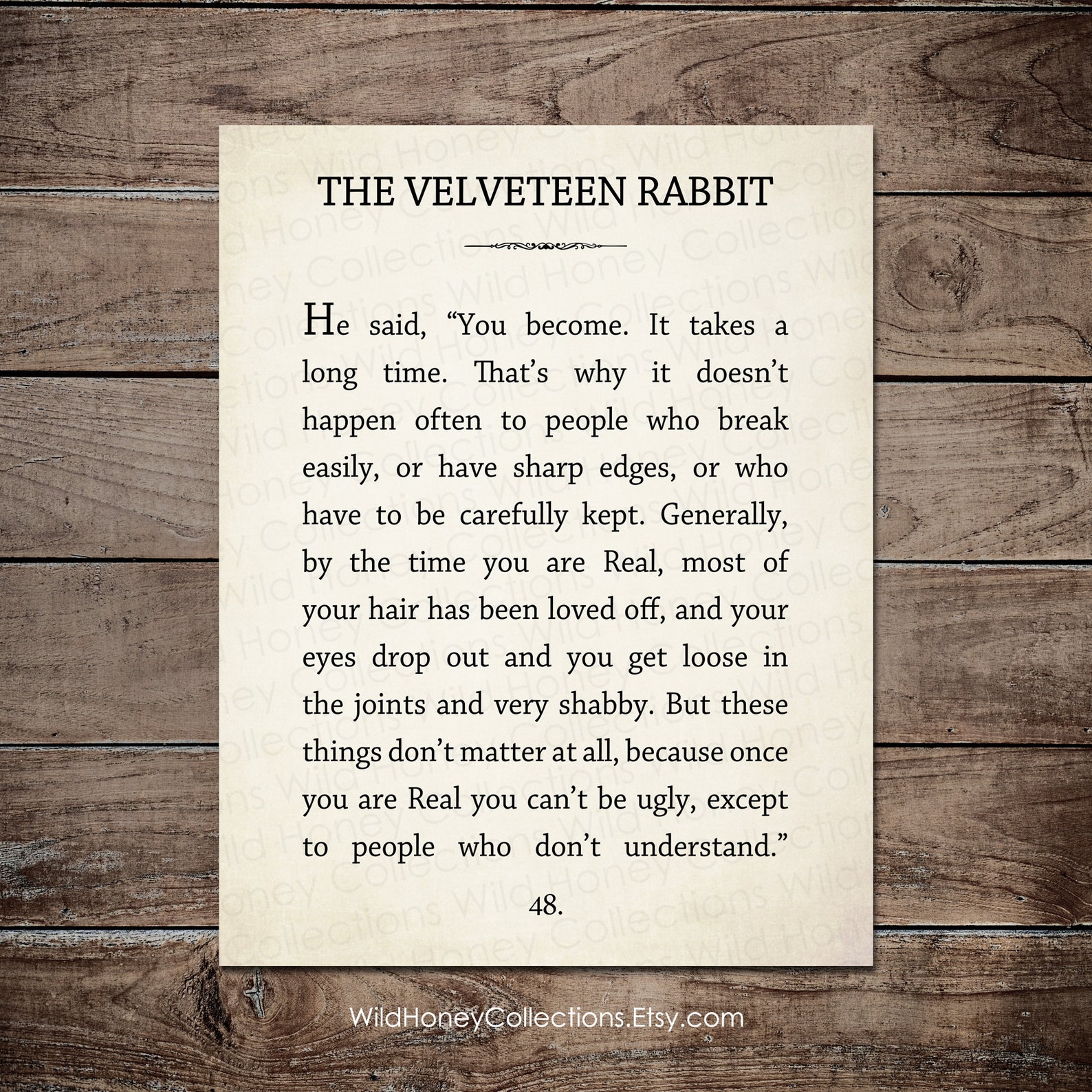 The Velveteen Rabbit Book Page Printable Quote Literature - Etsy