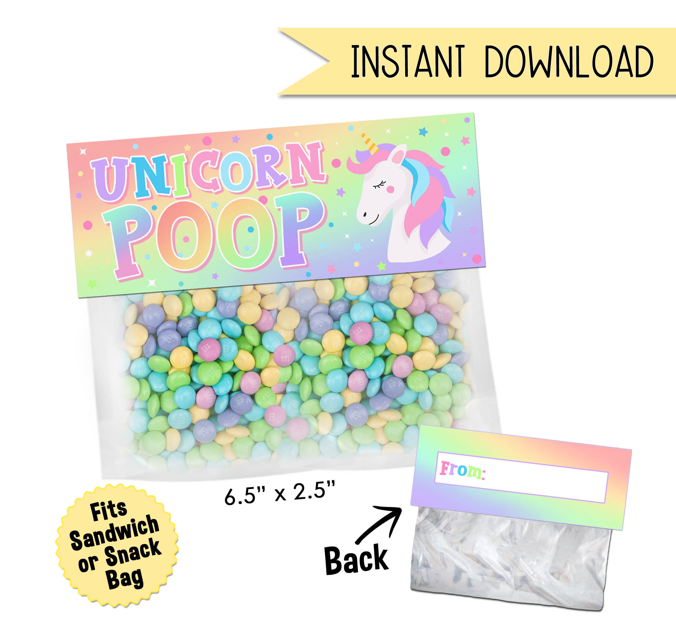 Printable Unicorn Poop Treat Bag Topper: Party Favor (digital Download ...