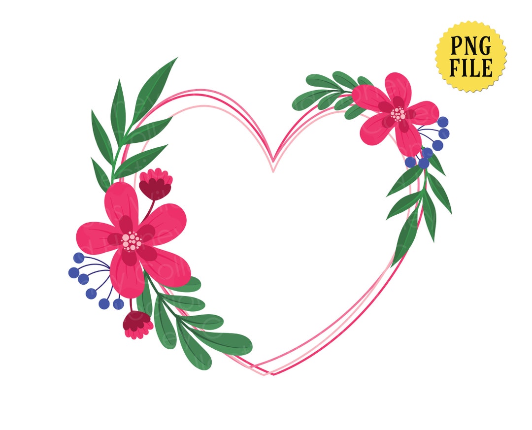 Pink Floral Heart Frame, PNG File, Flowers, Inspirational, T-shirt ...
