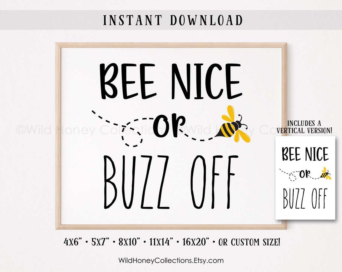 Bee Nice or Buzz Off, Printable Bee Decor, Tiered Tray, Bumblebee Wall ...