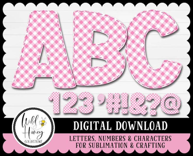 Stitched Pink Gingham Alphabet, PNG Files, Sublimation, Crafting ...