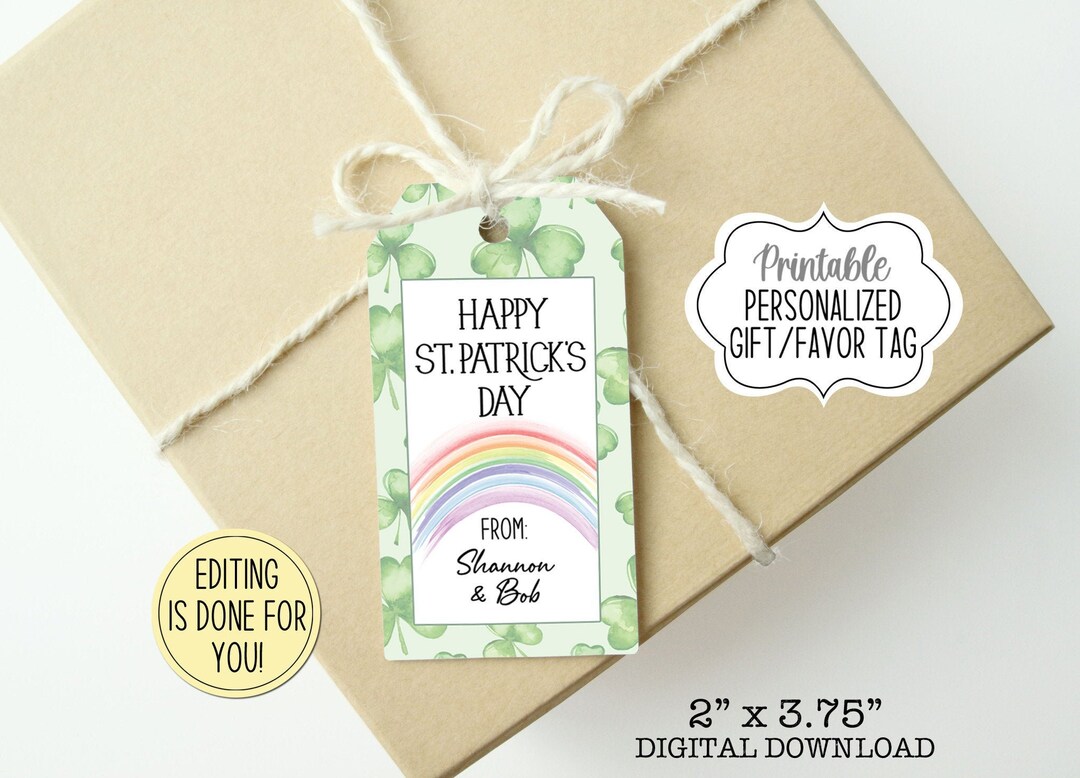 St. Patrick's Day Rainbow Printable Gift Favor Tag, Personalized ...