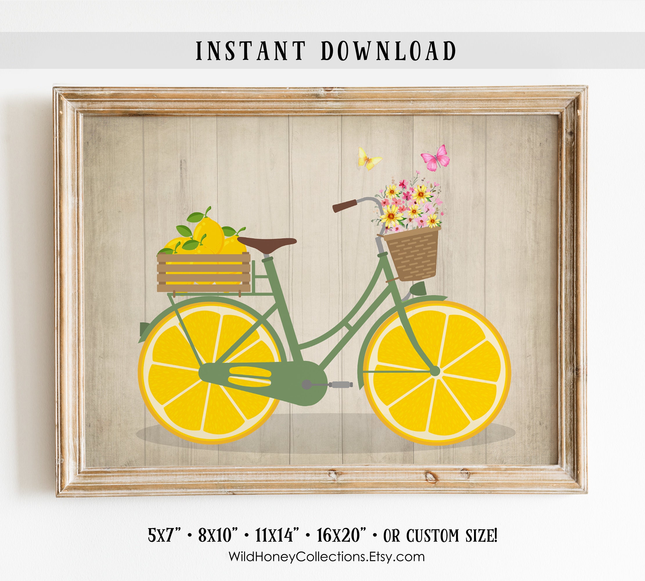 Lemon Bicycle Printable Decor Farmhouse Spring Decor Green - Etsy