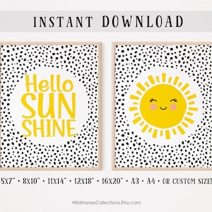 Hello Sunshine, Polka Dot Printable Wall Art, Kids Room Printables ...