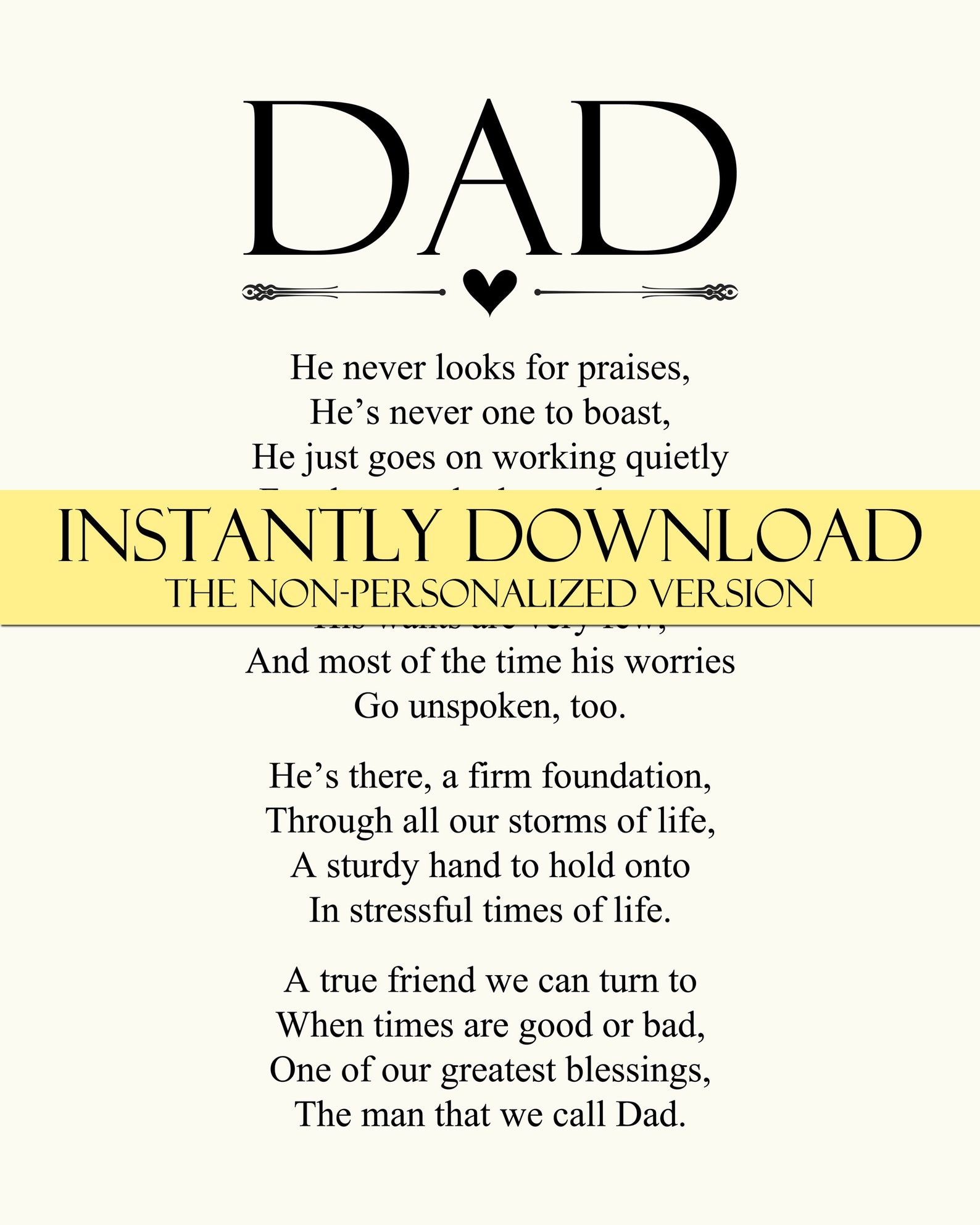 Personalized Gift for Dad, Printable Dad Poem, Father's Day, Dad's ...