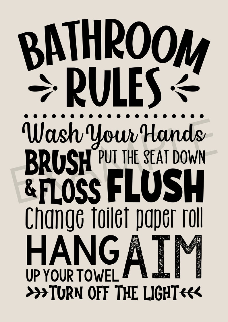 Bathroom Rules Sign Printable Bathroom Wall Art Kids - Etsy