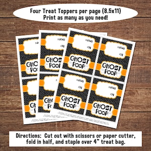 Ghost Poop Treat Topper, Printable Halloween Favor Toppers, Trick or ...