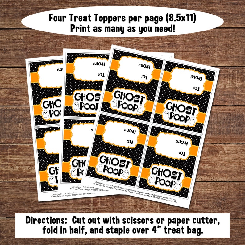 Ghost Poop Treat Topper Printable Halloween Favor Toppers - Etsy