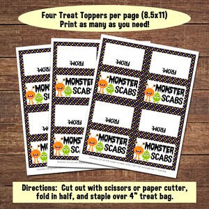 Monster Scabs Halloween Treat Topper, Funny Halloween Treat Bag Label ...