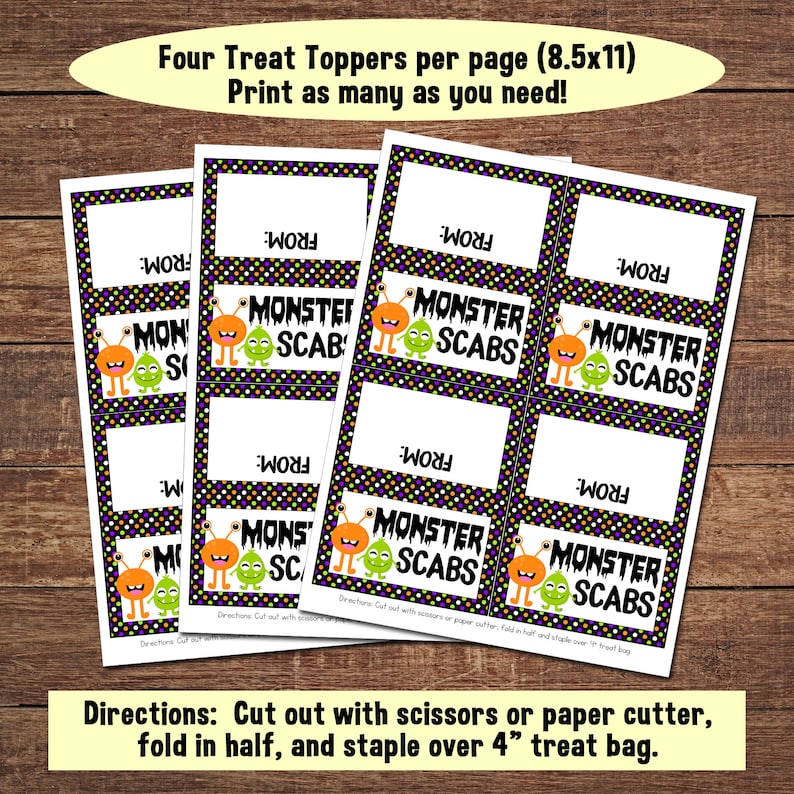 Monster Scabs Halloween Treat Topper, Funny Halloween Treat Bag Label ...