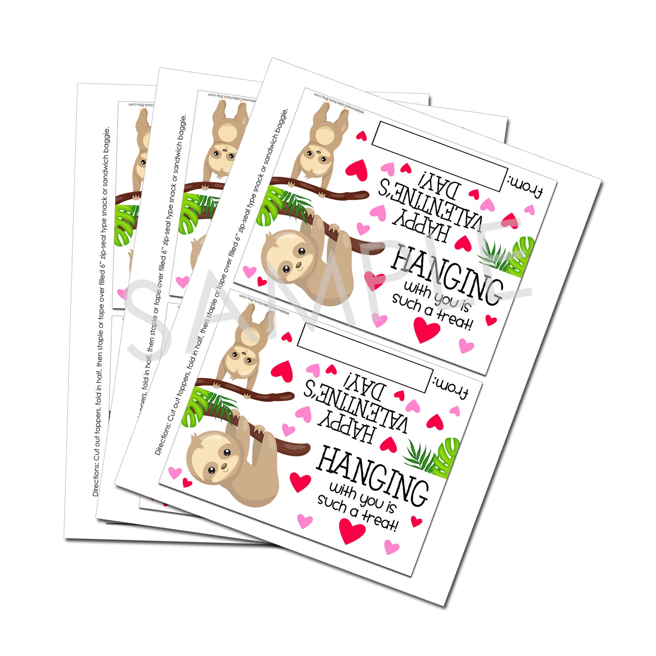 Sloth Valentine Treat Topper Printable Favor Topper Cute - Etsy