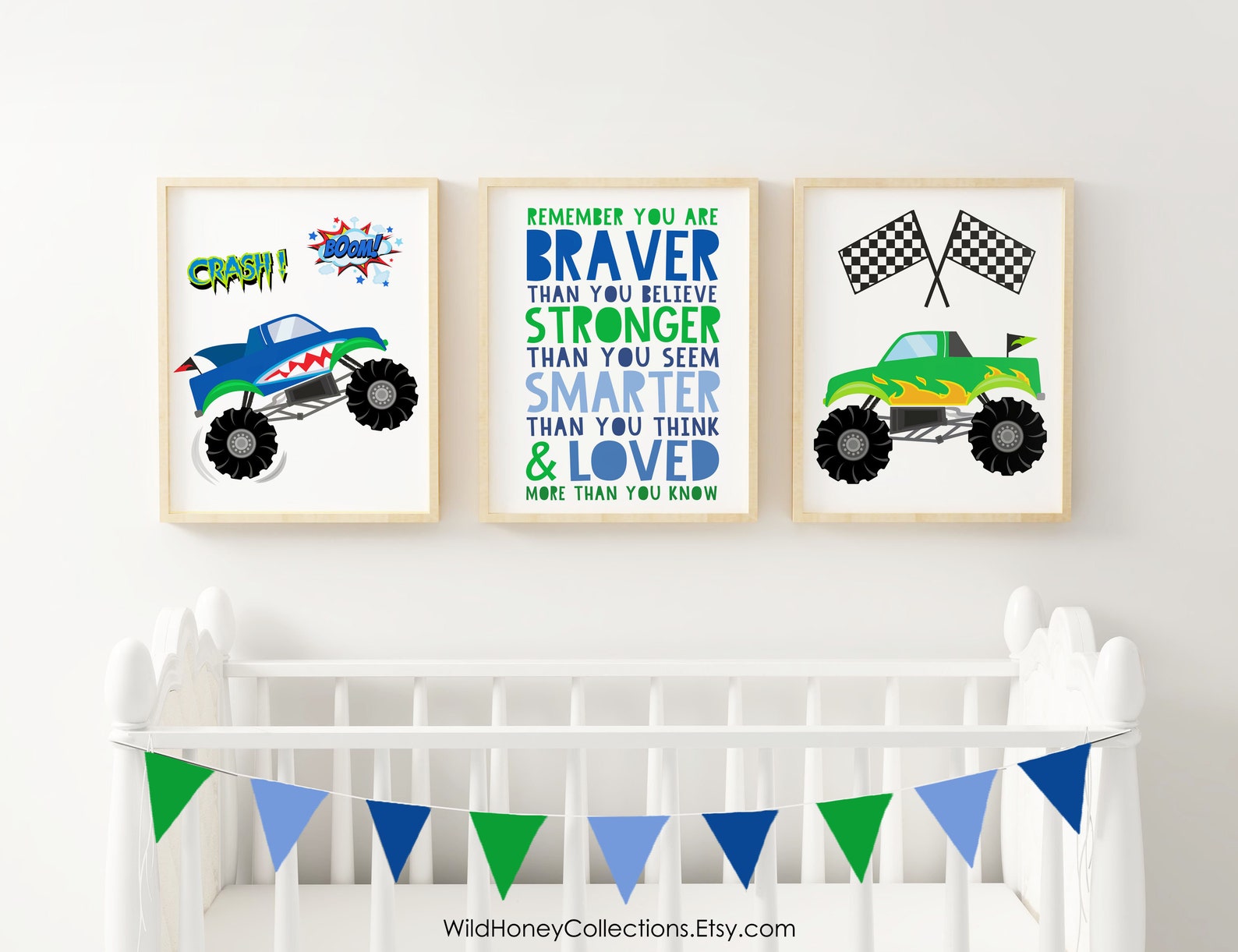 Monster Trucks Boys Room Printable Wall Art Set of 3 You | Etsy