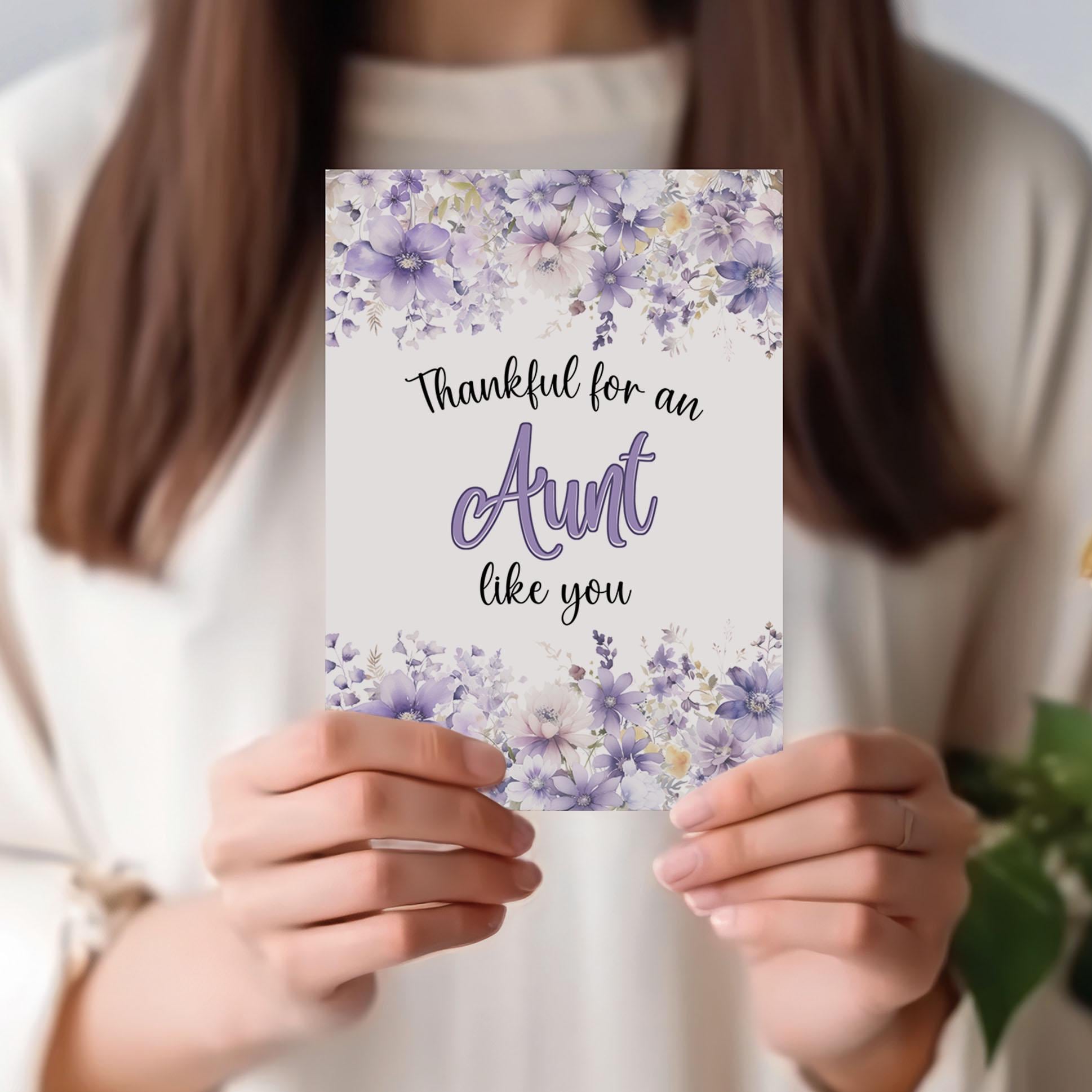 Printable Aunt Card | 5x7 Thank You Card | Lavender Flowers | Purple ...