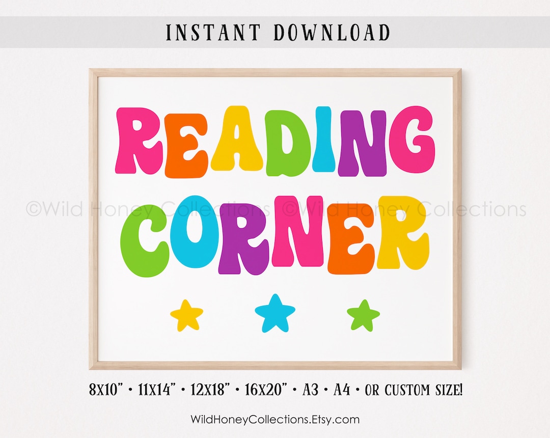 Reading Corner, Colorful Kids Room Decor, Printable Playroom Wall Art ...