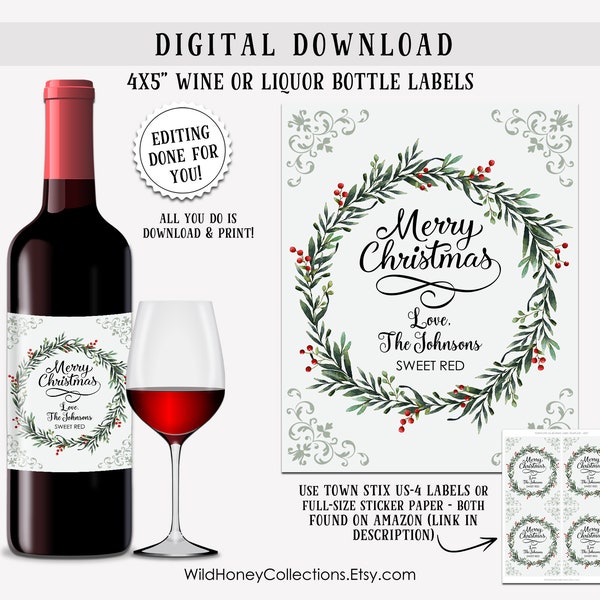 Merry Christmas Wine Labels - Etsy