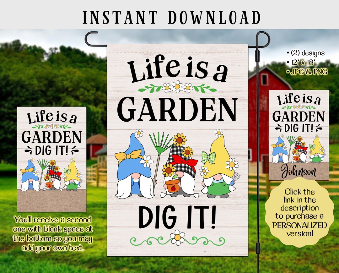 Life is a Garden, Cute Gnomes, Garden Flag Design, Sublimation Graphics ...