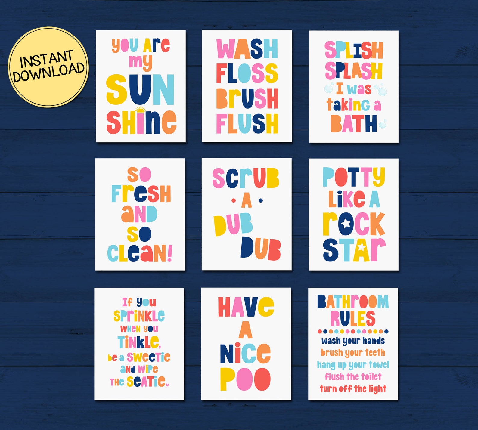 Colorful Kids Bathroom Printable Signs Set of 9 Rainbow - Etsy