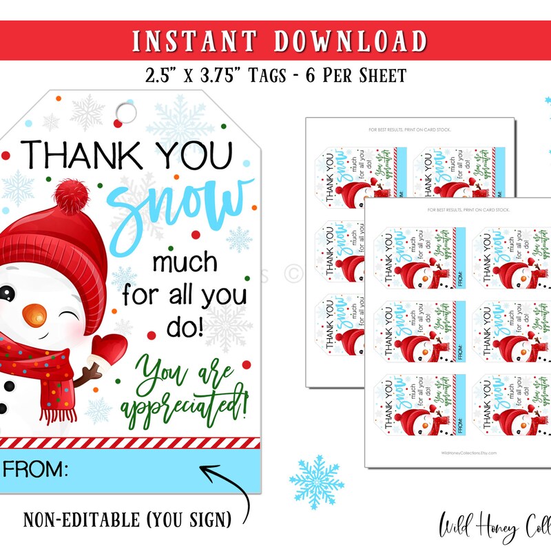 Snowman Thank You - Etsy