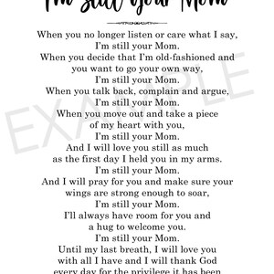 I'm Still Your Mom Poem Print: Gift for Daughter/son (digital Download ...
