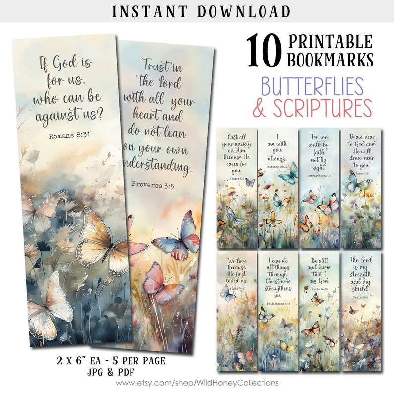 Printable Butterfly Bookmarks | Scriptures | DIGITAL DOWNLOAD - Etsy