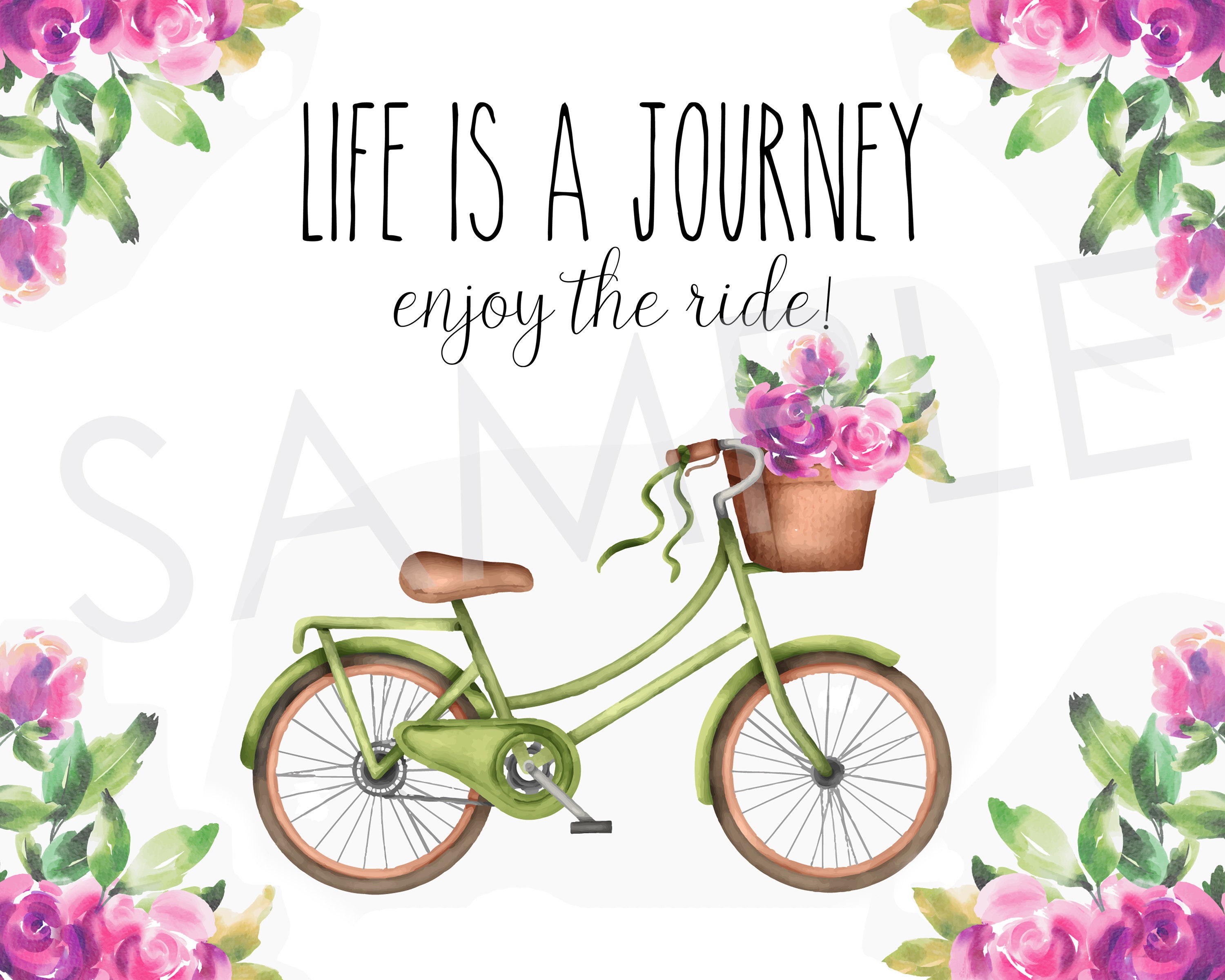 Life is A Journey Watercolor Bicycle With Roses - Etsy
