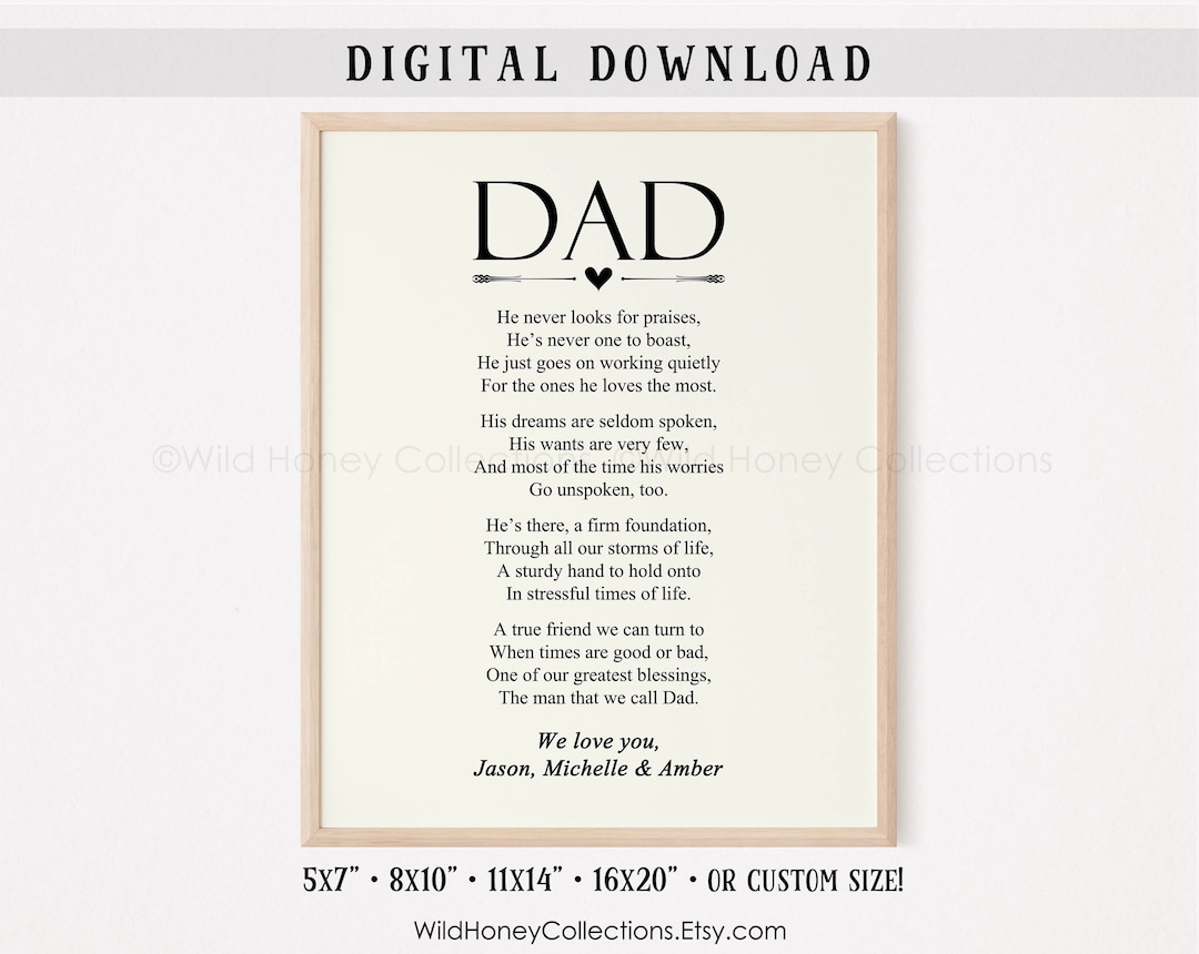 Personalized Gift for Dad, Printable Dad Poem, Father's Day, Dad's ...