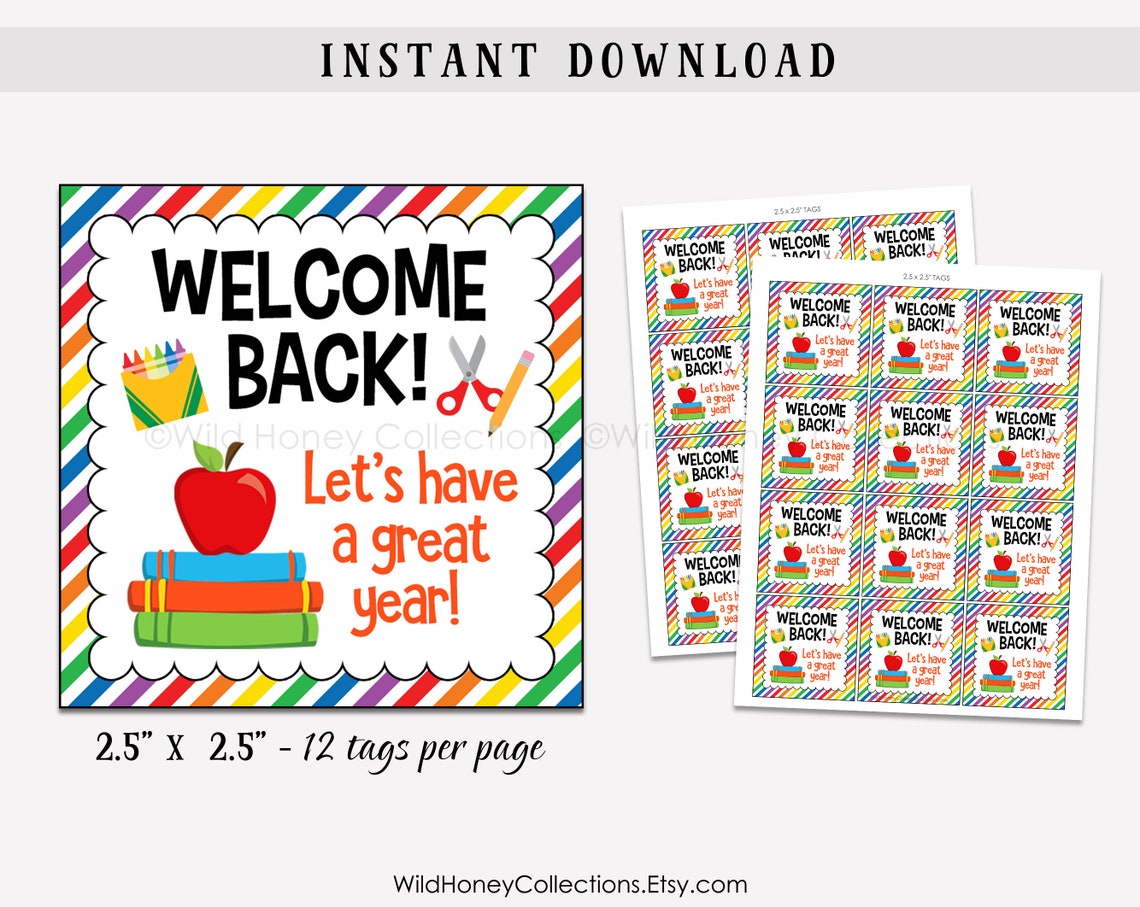 Welcome Back to School Tags, Printable Favor Tags, INSTANT DIGITAL ...
