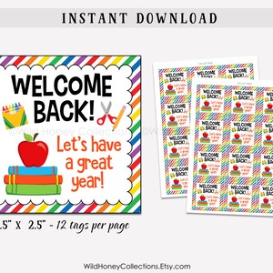Welcome Back to School Tags, Printable Favor Tags, INSTANT DIGITAL ...