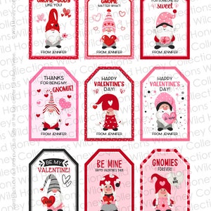 Valentine Gnomes, Kids Valentine's Day Printable Tags, Personalized for ...