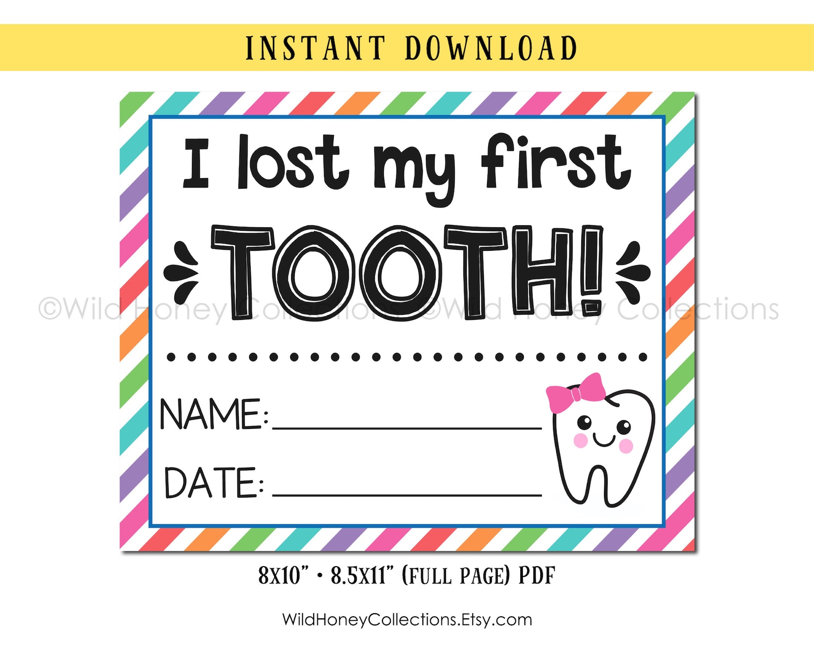 First Tooth Loss Printable Sign: Personalized Keepsake (digital ...