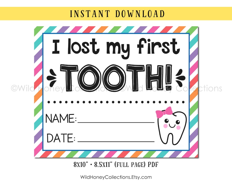 First Tooth Loss Printable Sign: Personalized Keepsake (digital ...