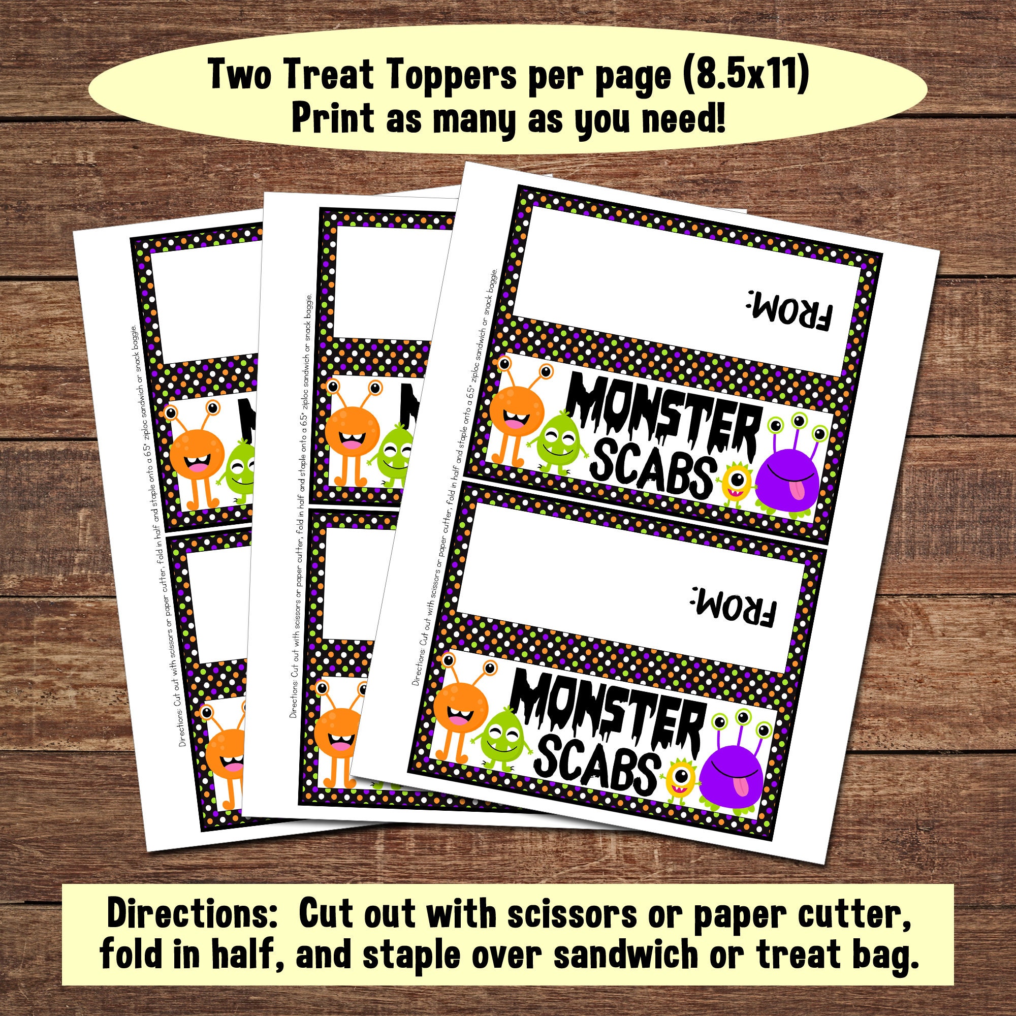 Monster Scabs Halloween Treat Bag Topper | Funny Party Favor | DIGITAL ...