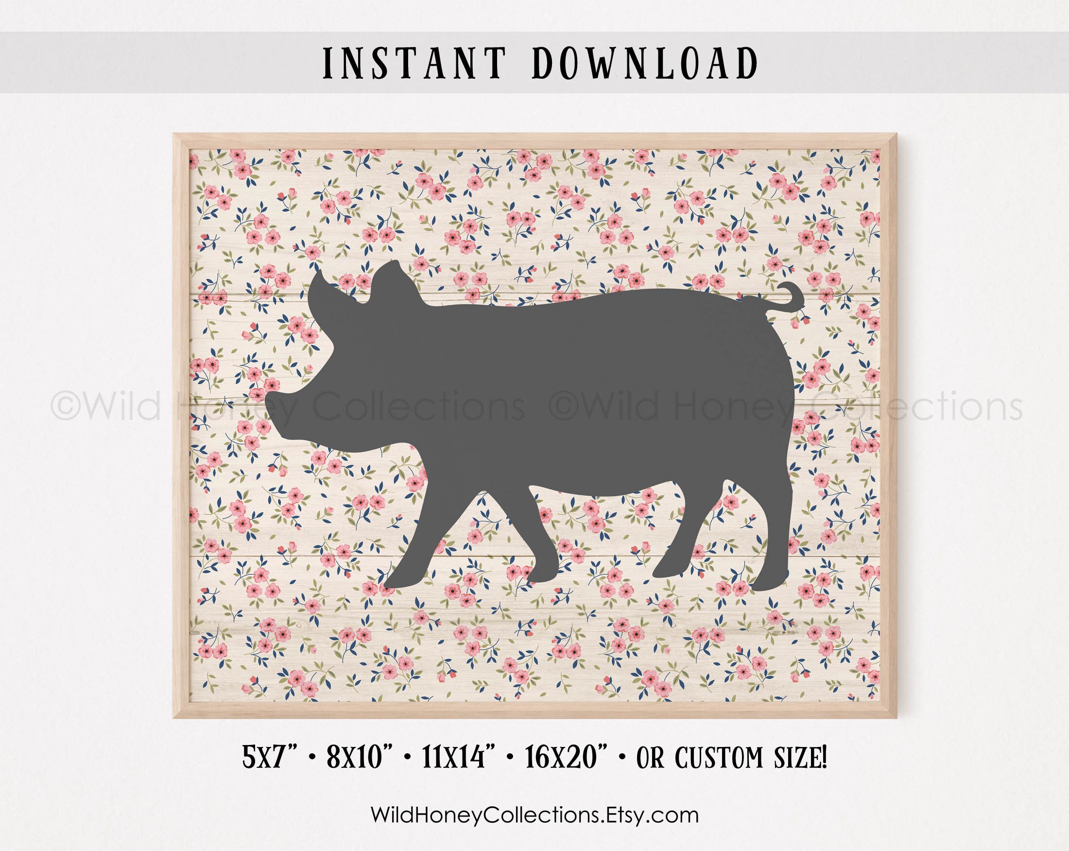 Cottagecore Pig Cute Pig Pig Silhouette Pink Floral - Etsy