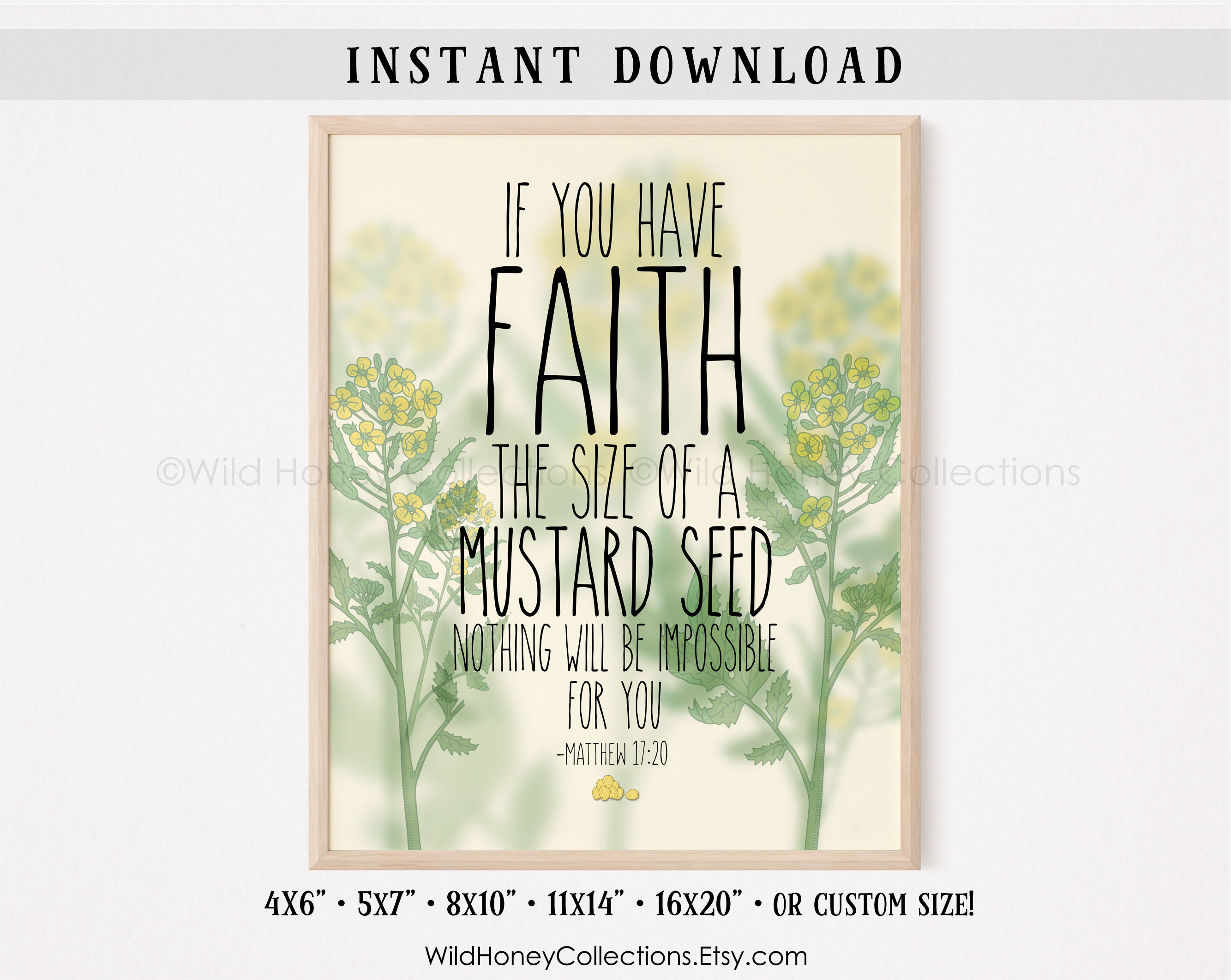Faith the Size of A Mustard Seed, Matthew 17:20, Printable Bible Verse ...