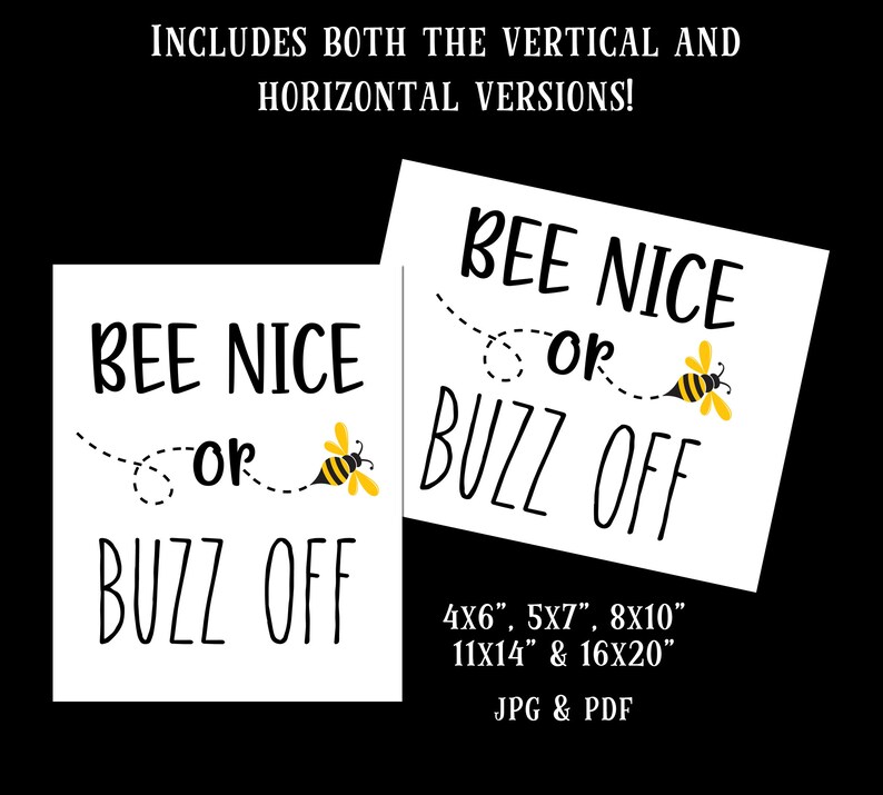 Bee Nice or Buzz Off, Printable Bee Decor, Tiered Tray, Bumblebee Wall ...