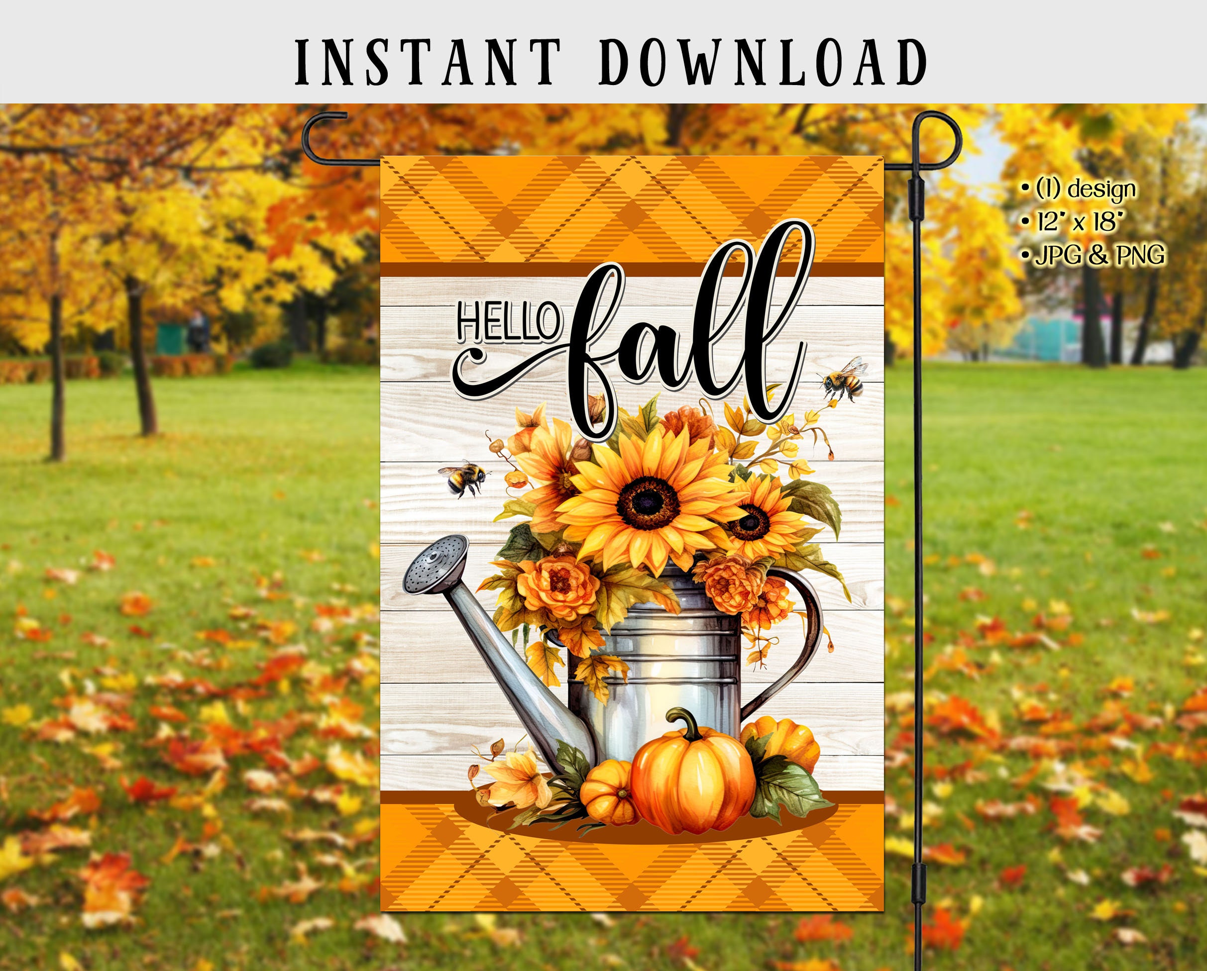Hello Fall, Sunflowers Watering Can, Pumpkins, Plaid, Family Name ...