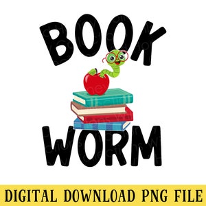 Cute Book Worm, PNG File, Bookworm, Books, Apple, Crafting, Sublimation ...