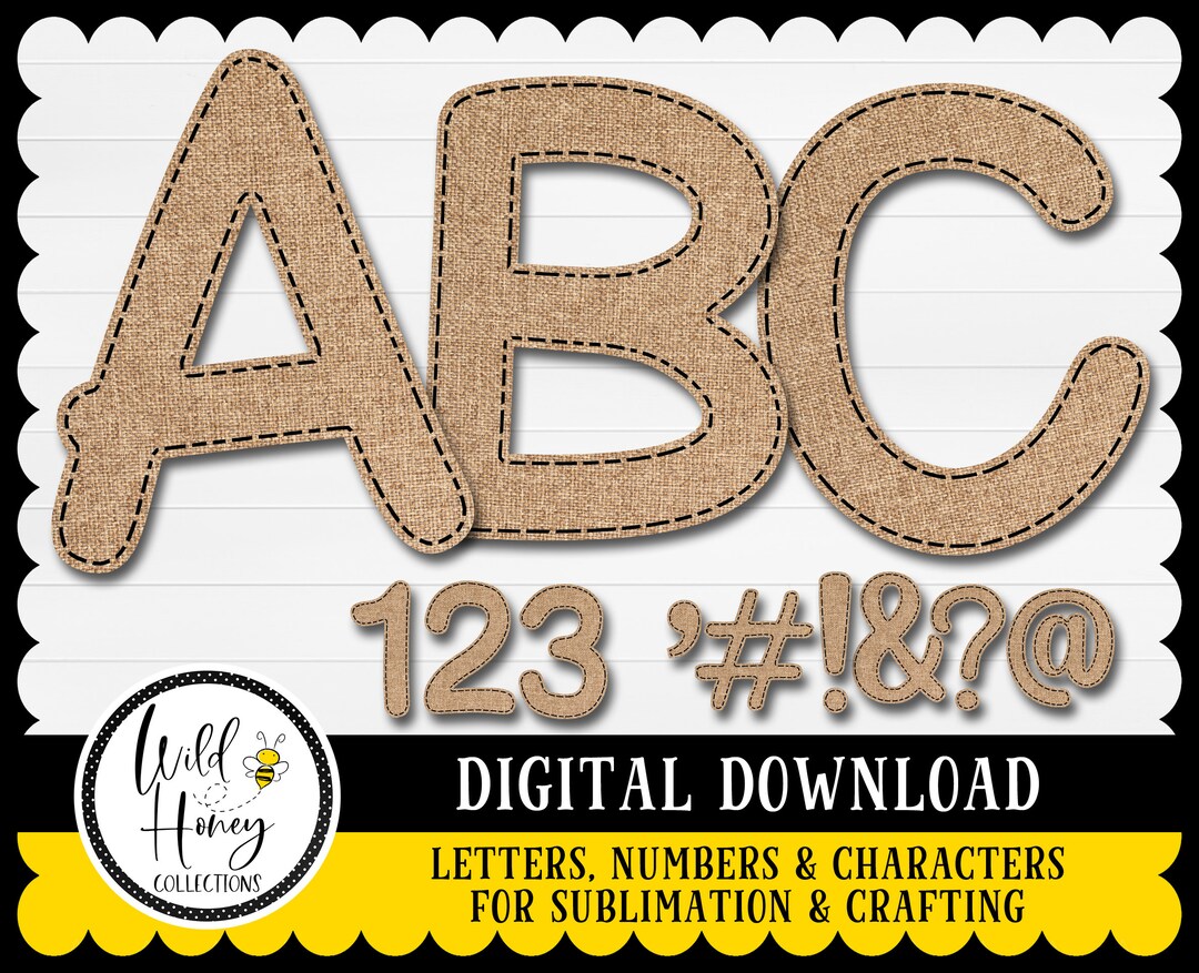 Stitched Burlap Alphabet, Letters, Characters, PNG Files, Sublimation ...