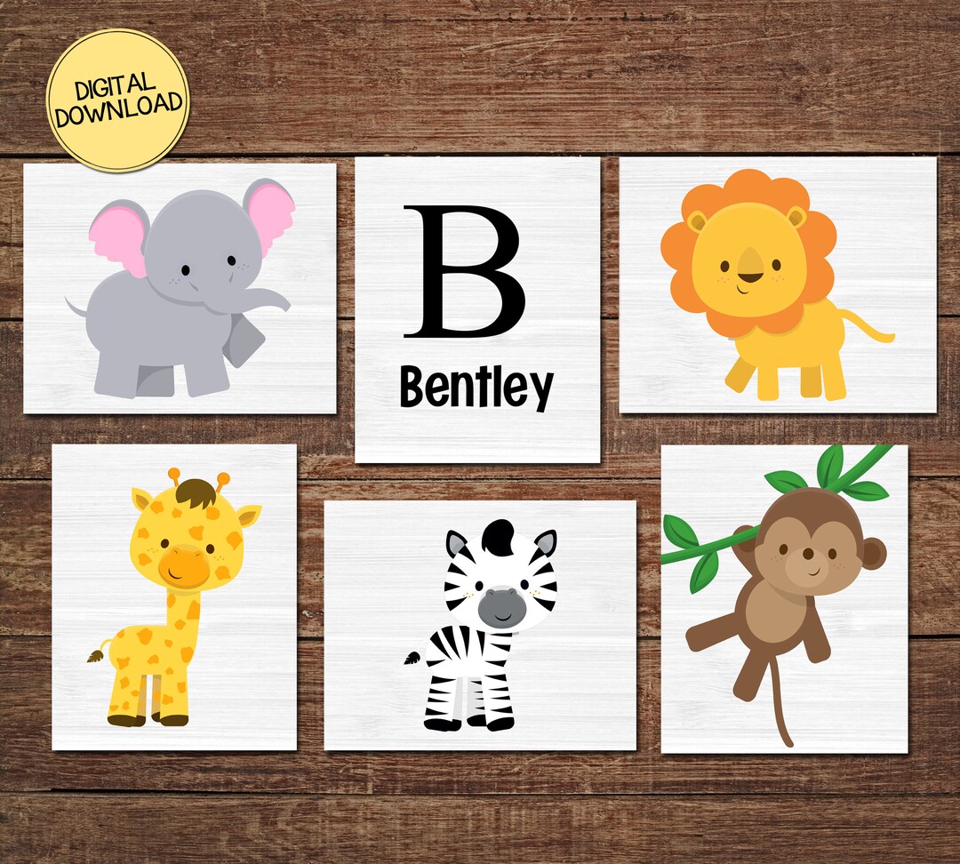 Personalized Safari Animals, Jungle Theme, Set of 6, Printable Wall ...